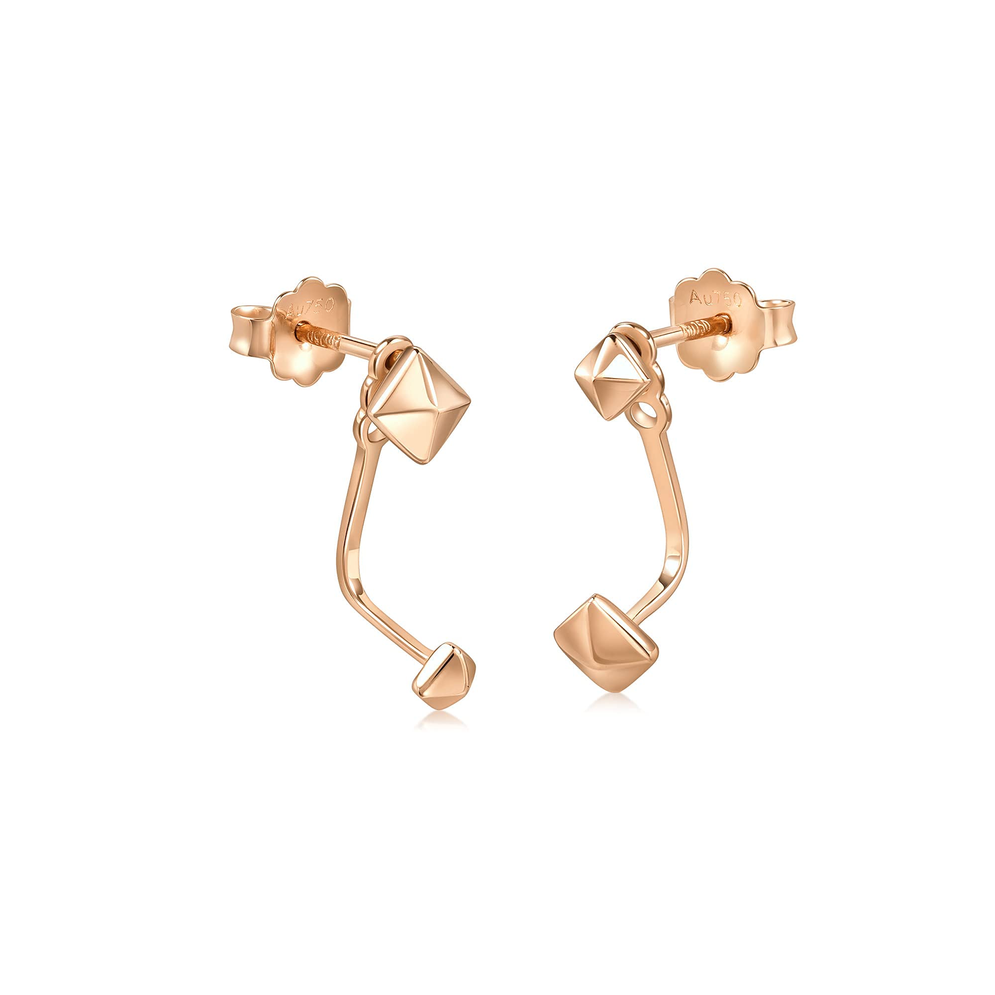 CHOW SANG SANG Delicate Gold 18K Rosk Gold Square Rivet Front Back Earrings for Women 92812E