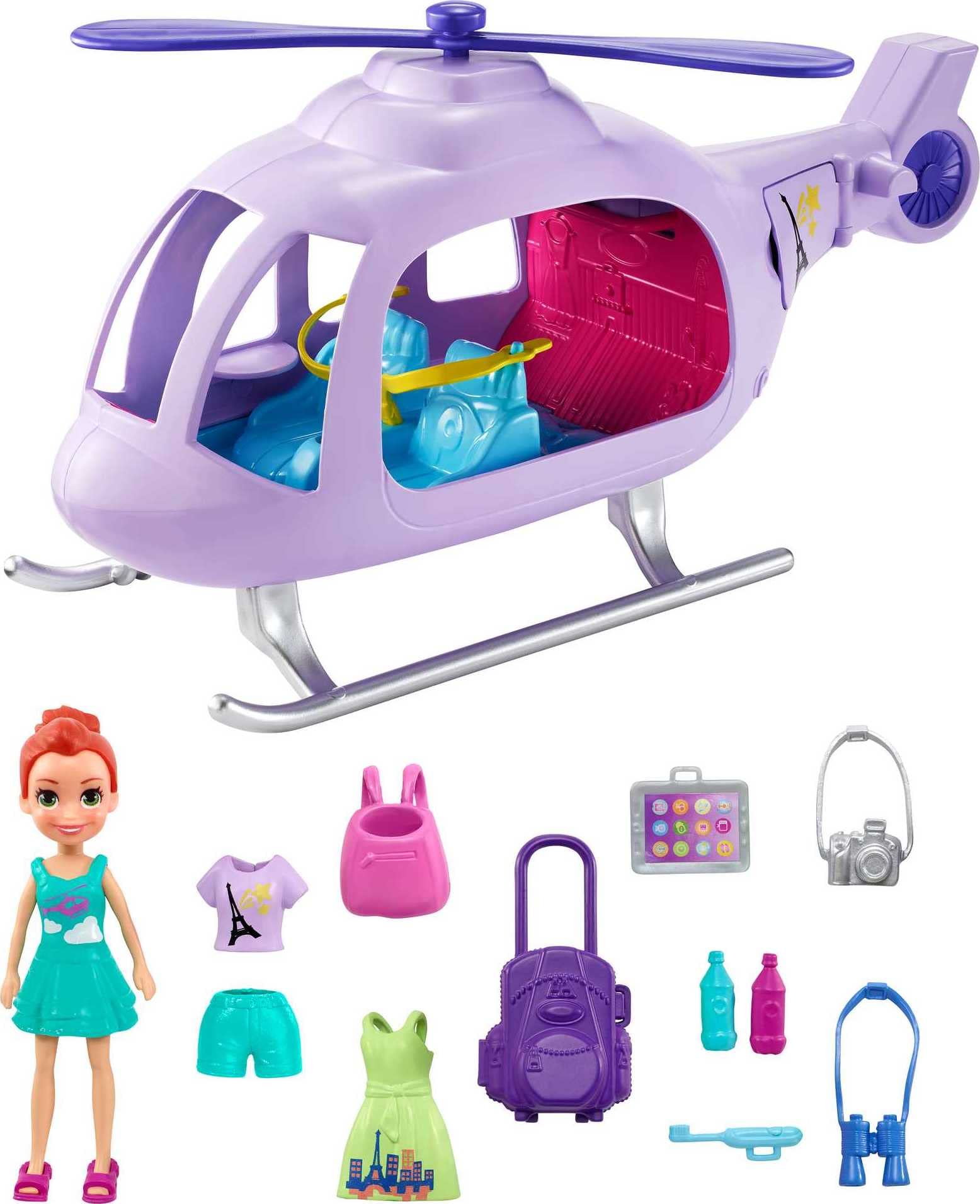 Polly Pocket Playset, Vacation Helicopter with 3-inch Lila Doll & 10+ Accessories, Travel Toy