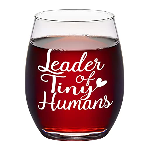 DAZLUTE Teacher Appreciation Gifts, Leader of Tiny Humans Wine Glass, Teacher's Day Christmas Birthday Thank You Gifts for Teacher Professor, Teacher Gifts for Women Men from Student, 15 Oz