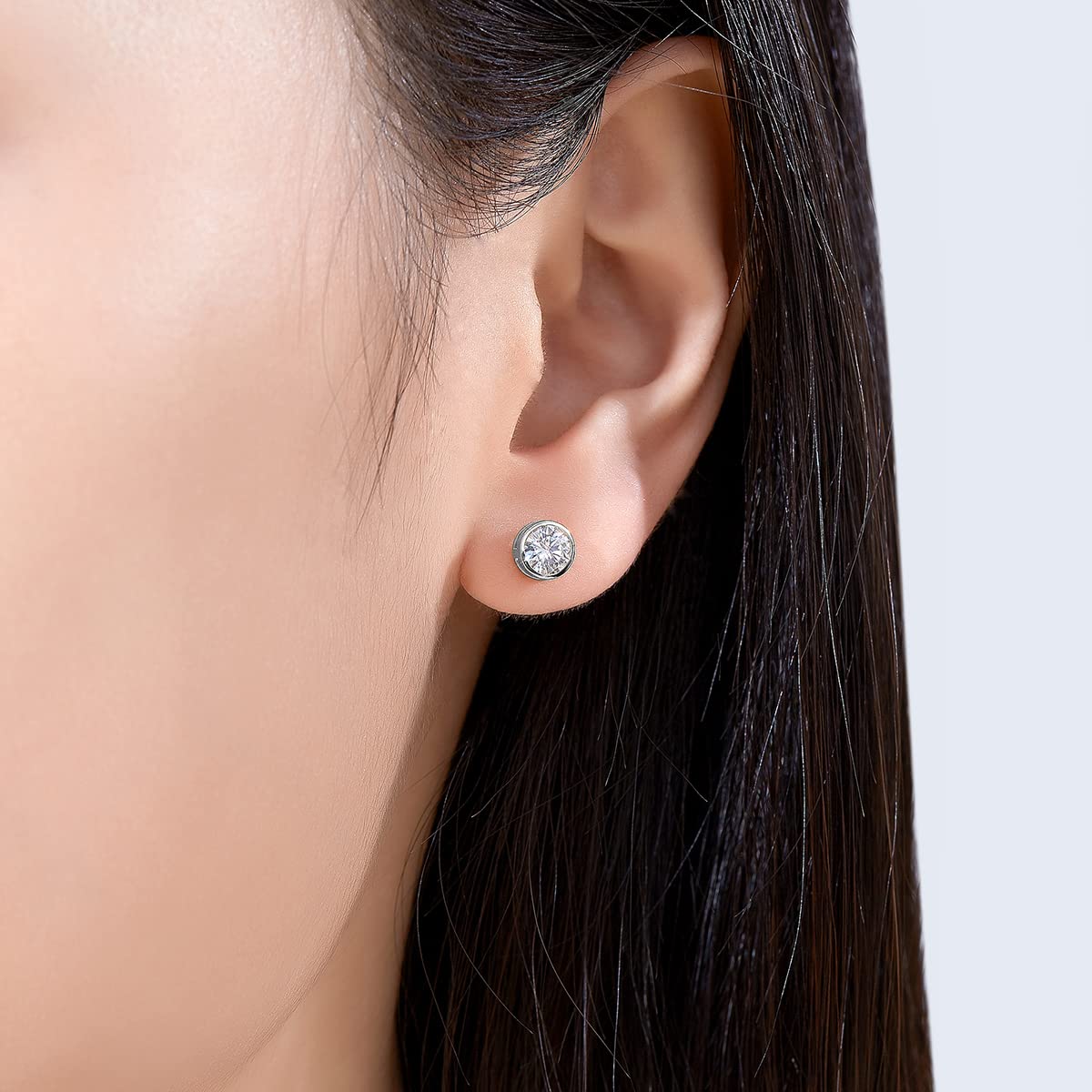 CivetCat Moissanite Bezel Setting Earrings Stud Set for Men Women Rhodium Plated 925 Sterling Silver Friction Back 6.5mm 1 carat D color VVS Brilliant Colorless
