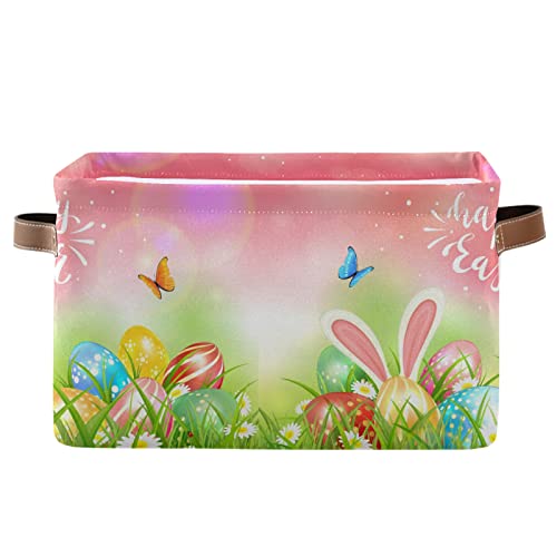 Foldable Storage Basket, Cube Organizer Bins Happy Easter Cube Bag Dual Handles for Closet Shelf