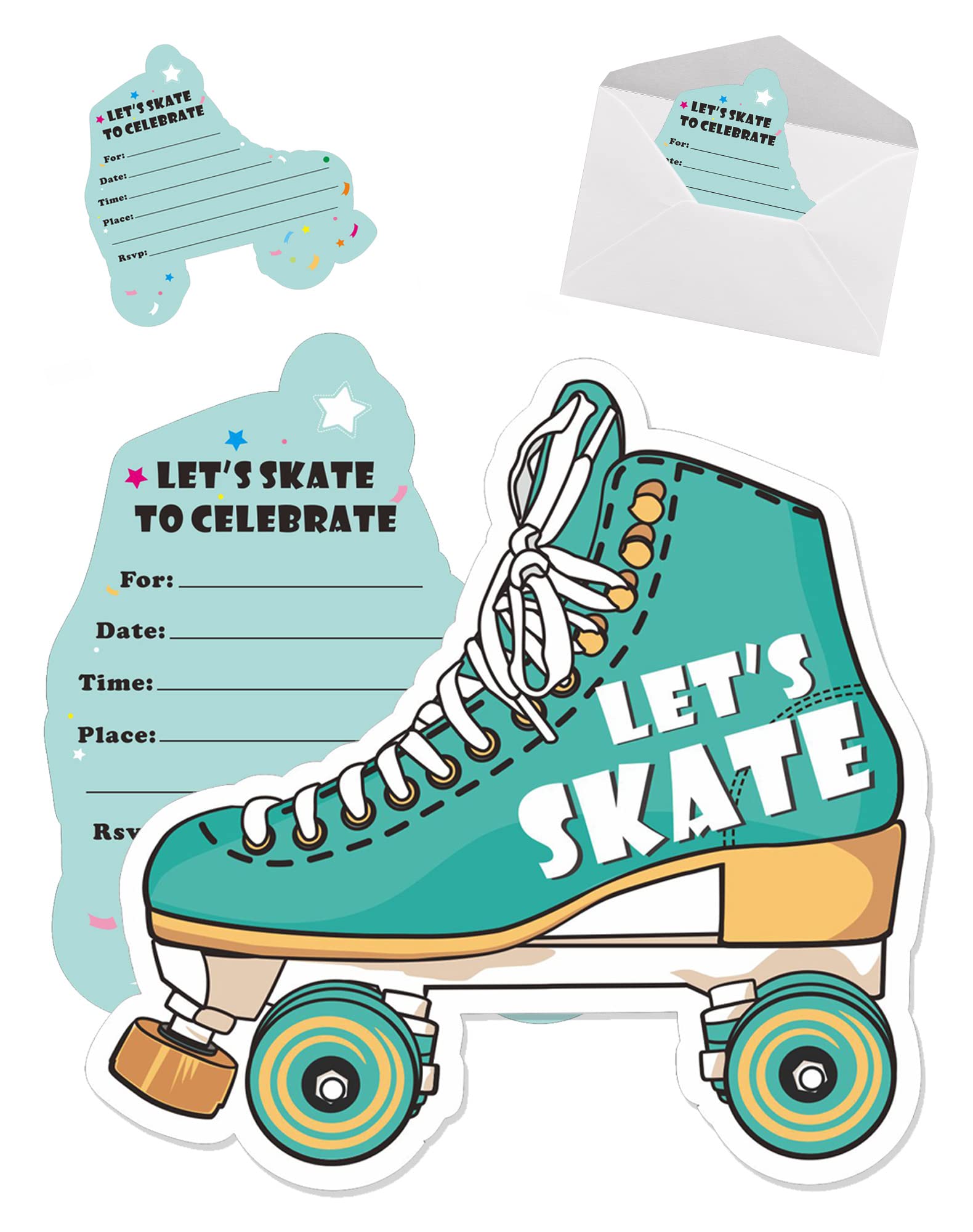 Mingdcdc Let’s Skate Greeting Card - Roller Skating Birthday Thank You Card, Skating Party, Skating Birthday Invitation, Cards & Gifts, 4.3 x 4.4Inch, 30 Cards, 30 White Envelopes(MD011)