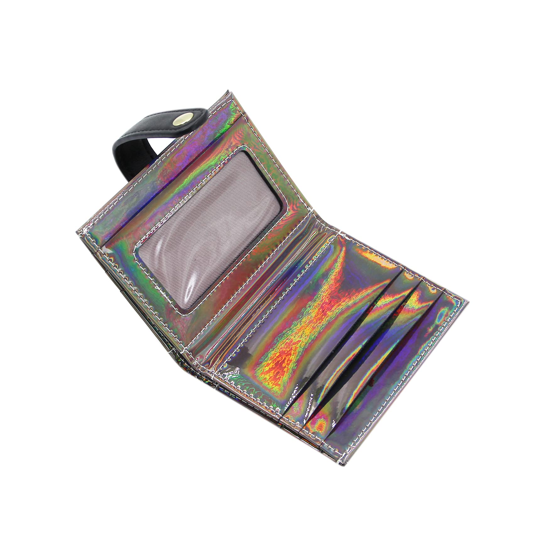 MINGSEECESS Women Bifold Leather Small Wallet Shiny Holographic Zipper Card Holder Coin Change Wallet Clutch Purse with 2 Straps
