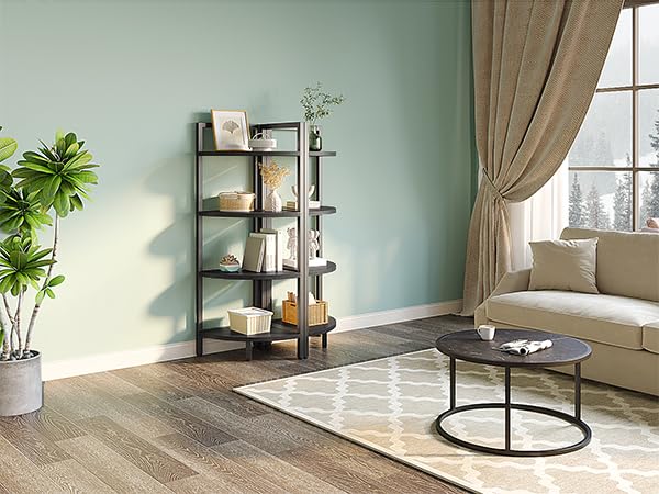 SAYGOER Corner Bookshelf 4 Tier Stand Corner Ladder Shelf Modern Storage Organizer Bookcase Industrial Display Rack Shelves for Small Space, Living Room,Home Kitchen,Office, Black