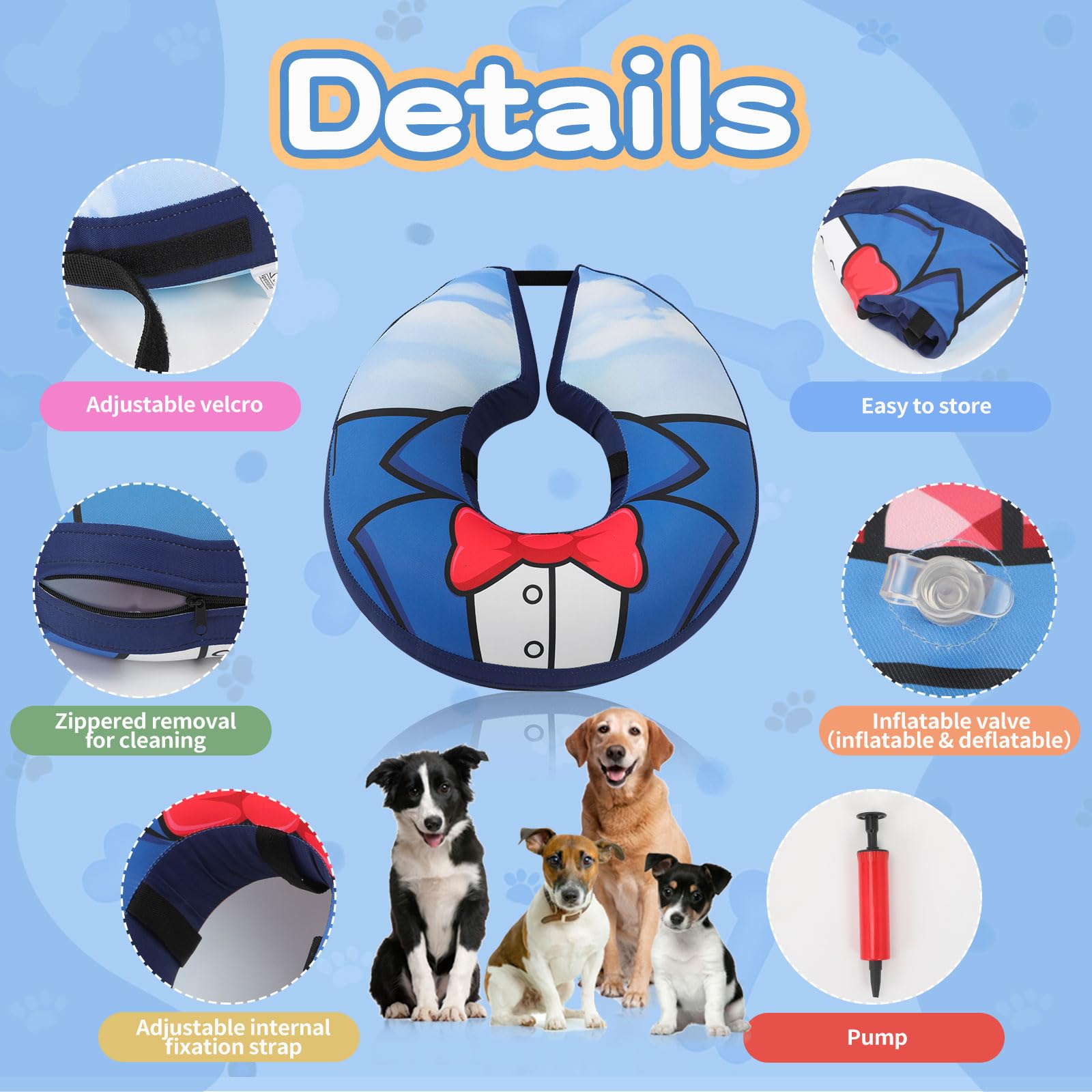 Dog Cone Collar, Adjustable Soft Dog Cone,Comfy Inflatable Dog Collars for After Surgery,Alternative to Cone of Shame,Dual-Sided Pattern Donut Collar for Small Medium Large Dogs,Not Block Vision(L)