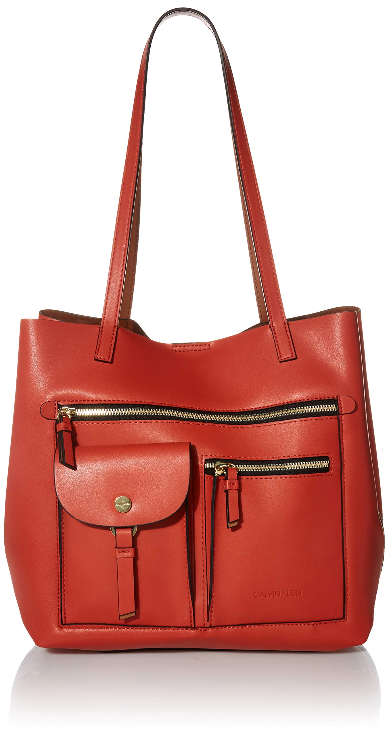 Calvin Klein Rossa Smooth Novelty Organizational North/South Tote, Orange Multi