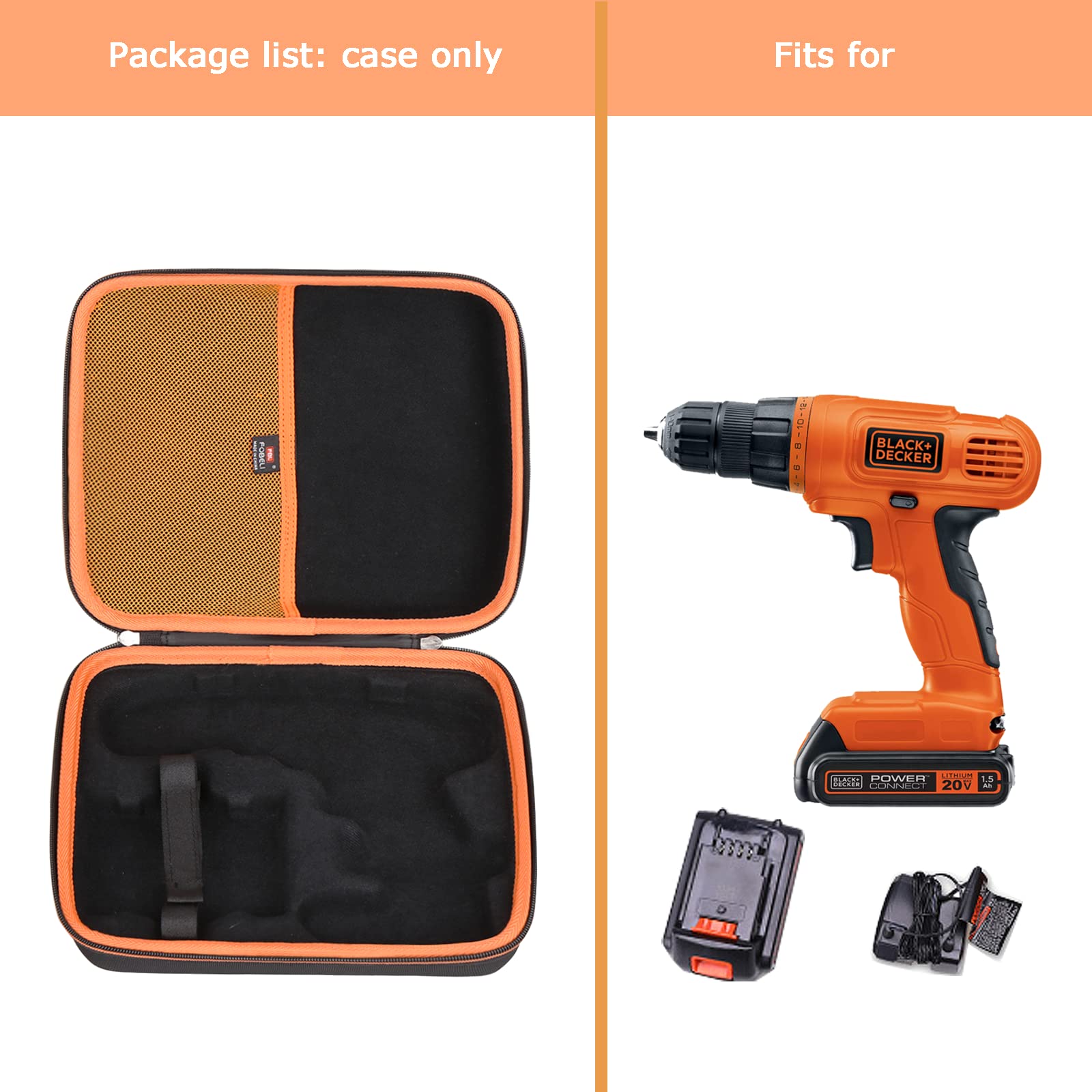 FBLFOBELI EVA Hard Carrying Case Compatible With BLACK+DECKER 20V MAX POWERECONNECT Cordless Drill/Driver + 30 pc. Kit LD120VA/LDX120C,Tool Storage Organizer Bag With Handle (Case Only)