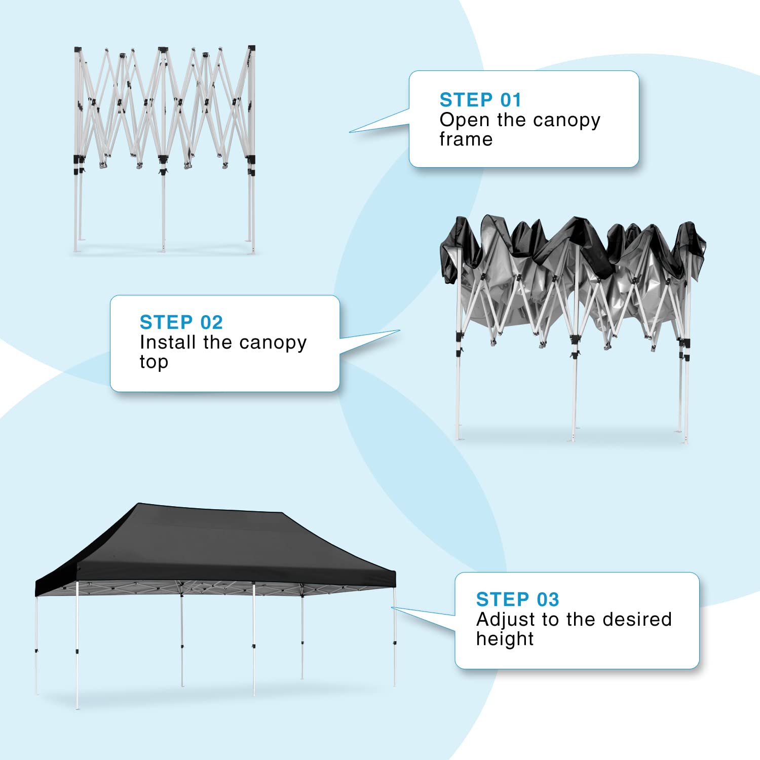 CAJECUS 10' x 20' Pop Up Canopy, Durable Easy Beach Canopy Tent, Waterproof Outdoor Canopy with 3 Adjustable Height, Roller Bag, 6 Sand Bags, 4 Ropes and 8 Stakes