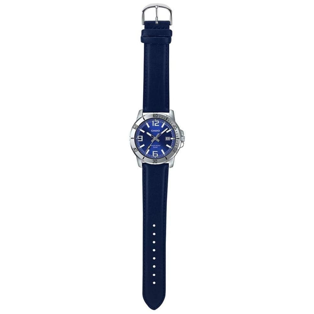 Casio MTP-VD01L-2BV Men's Enticer Blue Leather Band Blue Dial Casual Analog Sporty Watch