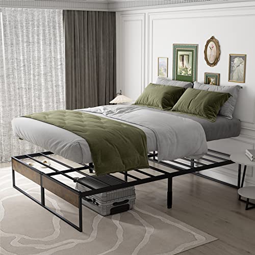 HOMWAYART King Bed Frames with Decorative Wood Panel, Storable High Platform Reinforced Steel Slats Support, Easy Assembly, Sturdy, No Box Spring Needed (Mahogany, King)