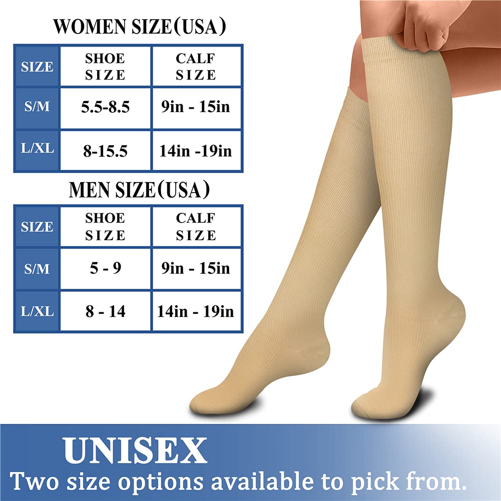 CHARMKING Compression Socks for Women & Men Circulation (3 Pairs) 15-20 mmHg is Best Athletic for Running, Flight Travel, Support, Cycling, Pregnant - Boost Performance, Durability (S/M, Nude)