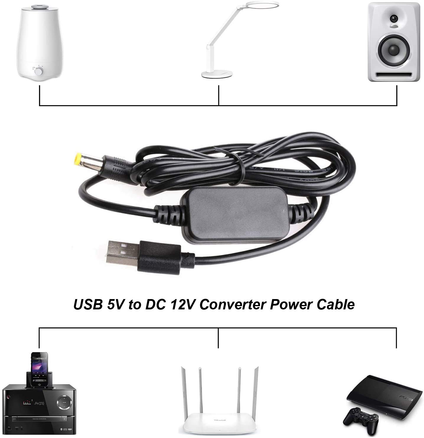 Swert USB 5V to DC 12V Converter Power Cable + 8 Interchangeable Plugs Connectors Adapter Compatible with Router,Mini Fan,Speaker and More Devices