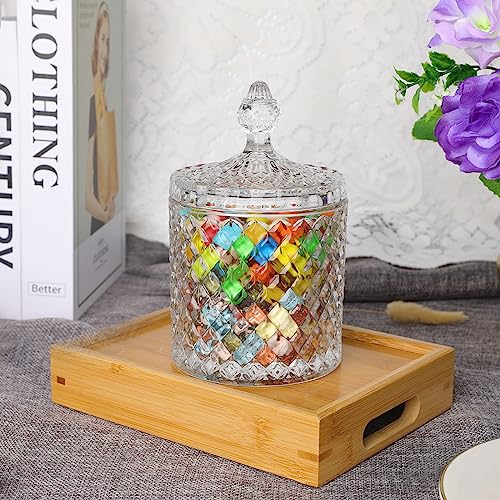 INFTYLE Glass Candy Dish with Lid 1pcs 20oz Large Crystal Glass Candy Jar Jewelry Box Dappen Dish Cookie Jar for decorative storage gift idea