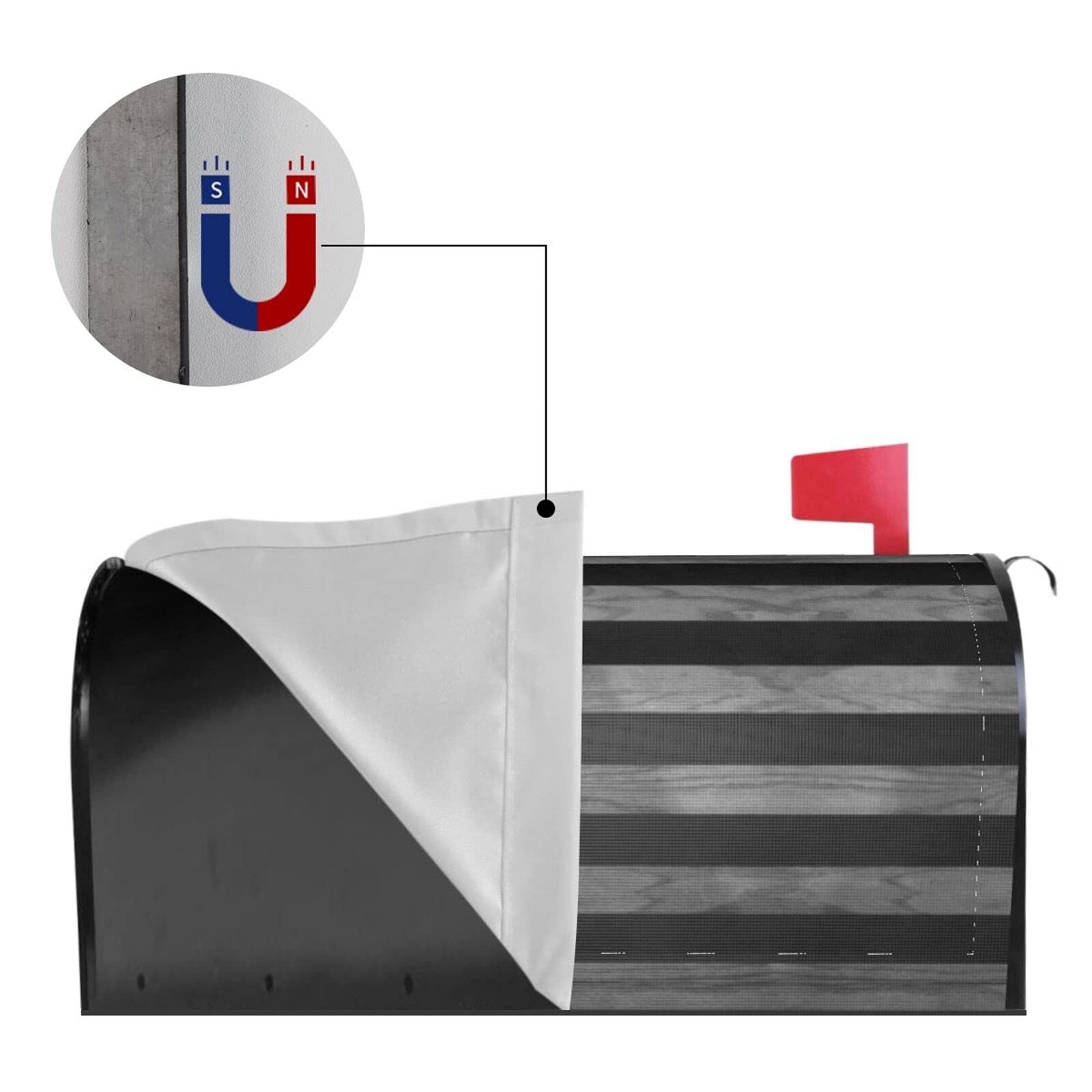 CEZEHAJI Patriotic American Flag Magnetic Mailbox Cover,Black White Wood Grain Star and Stripe Mailbox Wrap Home Decorative for Standard Mailbox Cover Size 25.5(L) x 21(W)