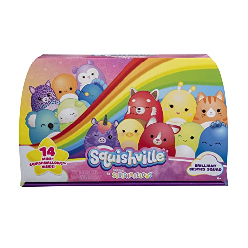 Squishville Mini-Squishmallows Besties Multipack - 14 Rainbow 2-Inch Plush Toys: Red Panda, Tabby Cat, Octopus & More