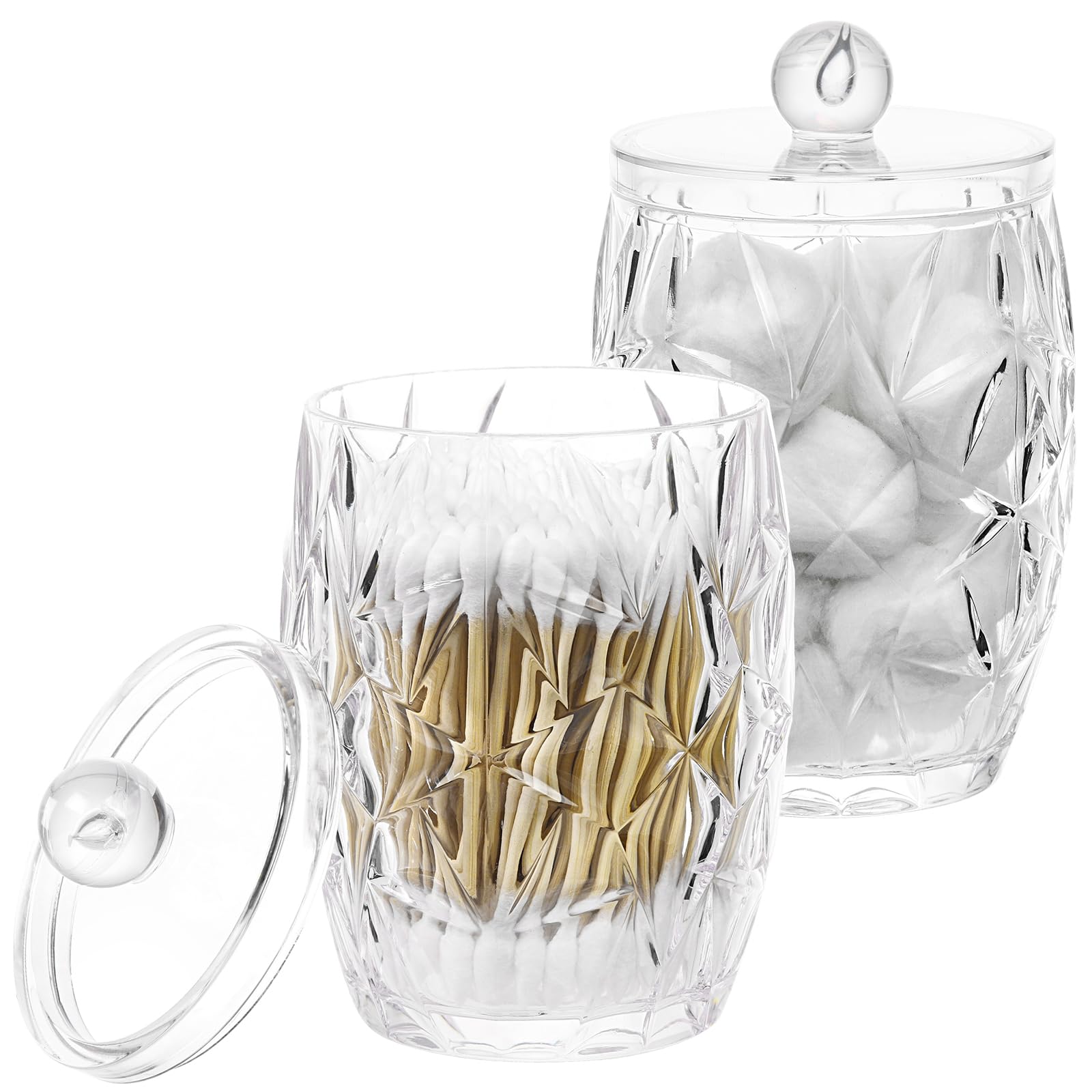 GAHEFY Qtip Holder Bathroom Set,Apothecary Jars with Lids for Q Tip,Cotton Ball,Round Pads,Swab,Floss Picks,Bathroom Counter Organizers and Decor (Clear)