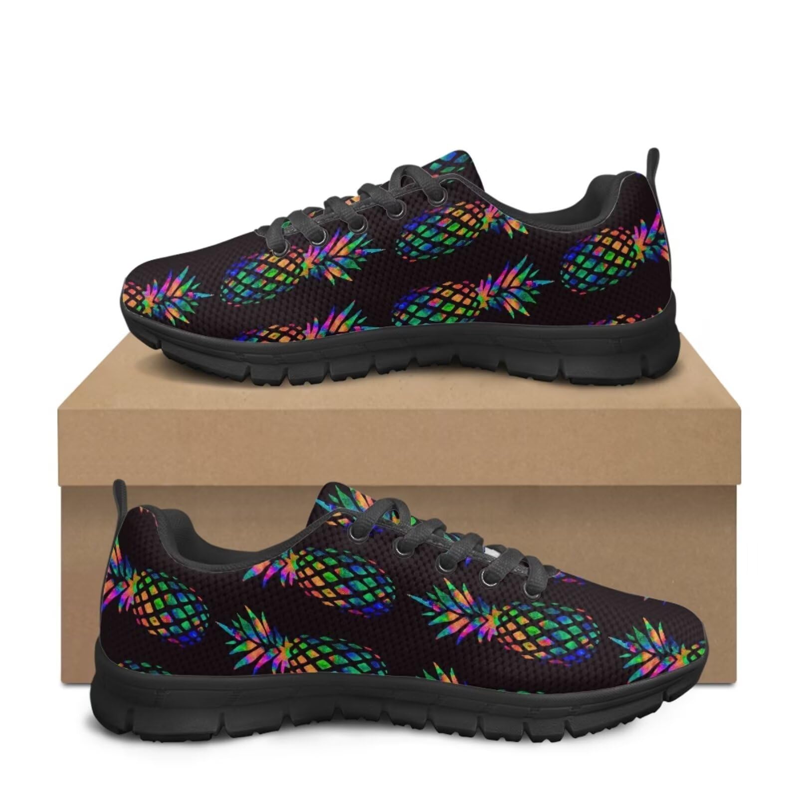 Colorful Pineapple Slip On Sneaker Women Running Shoes Breathable Workout Shoes Lightweight Gym Sneakers
