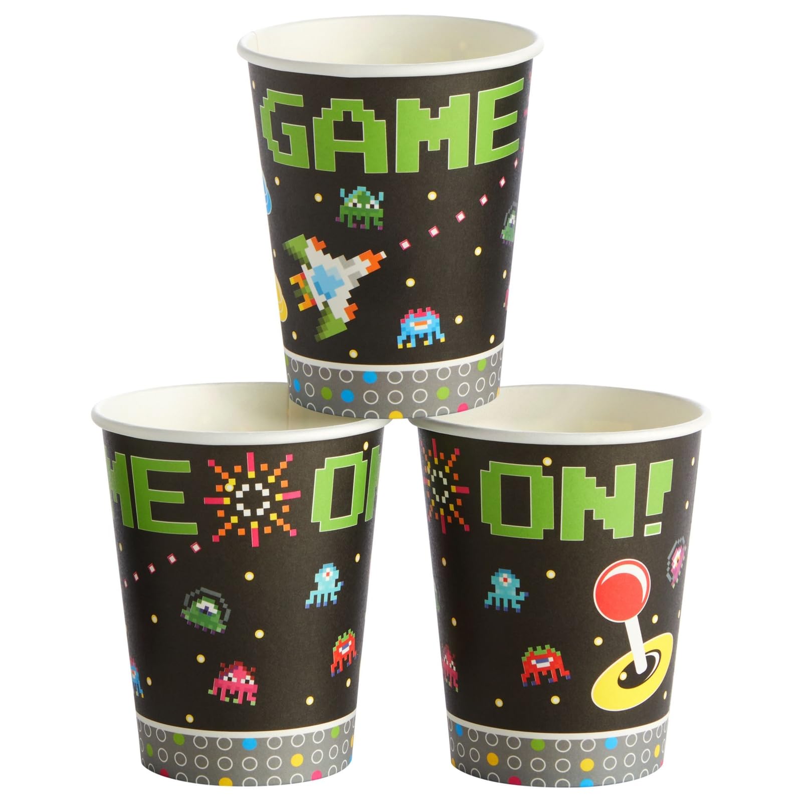 Juvale 144-Piece Retro Video Game Party Supplies - Includes Plates, Napkins, Cups, and Cutlery for Arcade Birthday Party Decorations (Serves 24)
