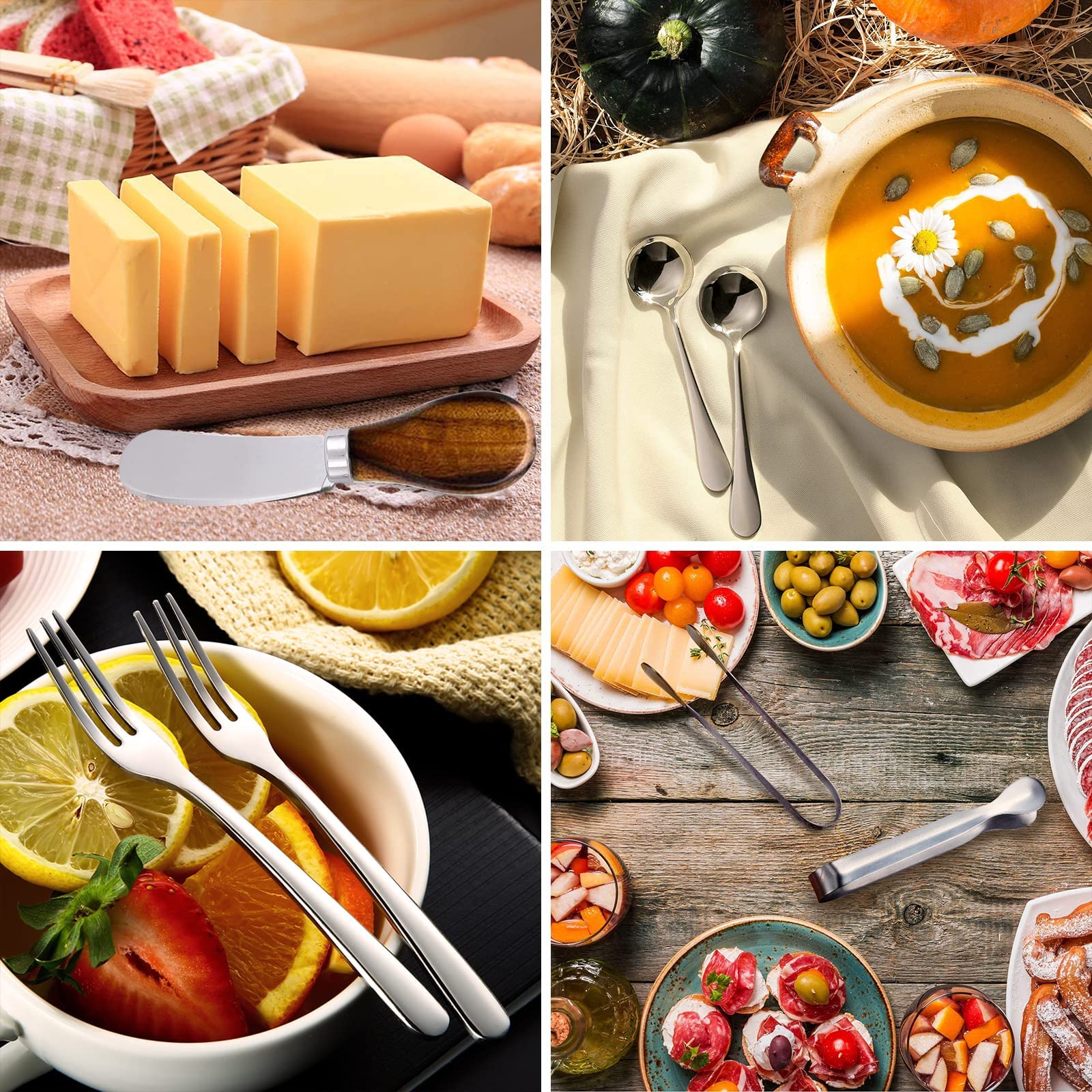 Cheese Spreader Knife Set (18 Pcs) 丨Charcuterie Accessories丨Stainless Steel Butter Knife, Serving Spoons, Forks and Mini Tongs, Used for Cheese, Butter, Jam, Pastry and Other Kitchen Daily Gadgets