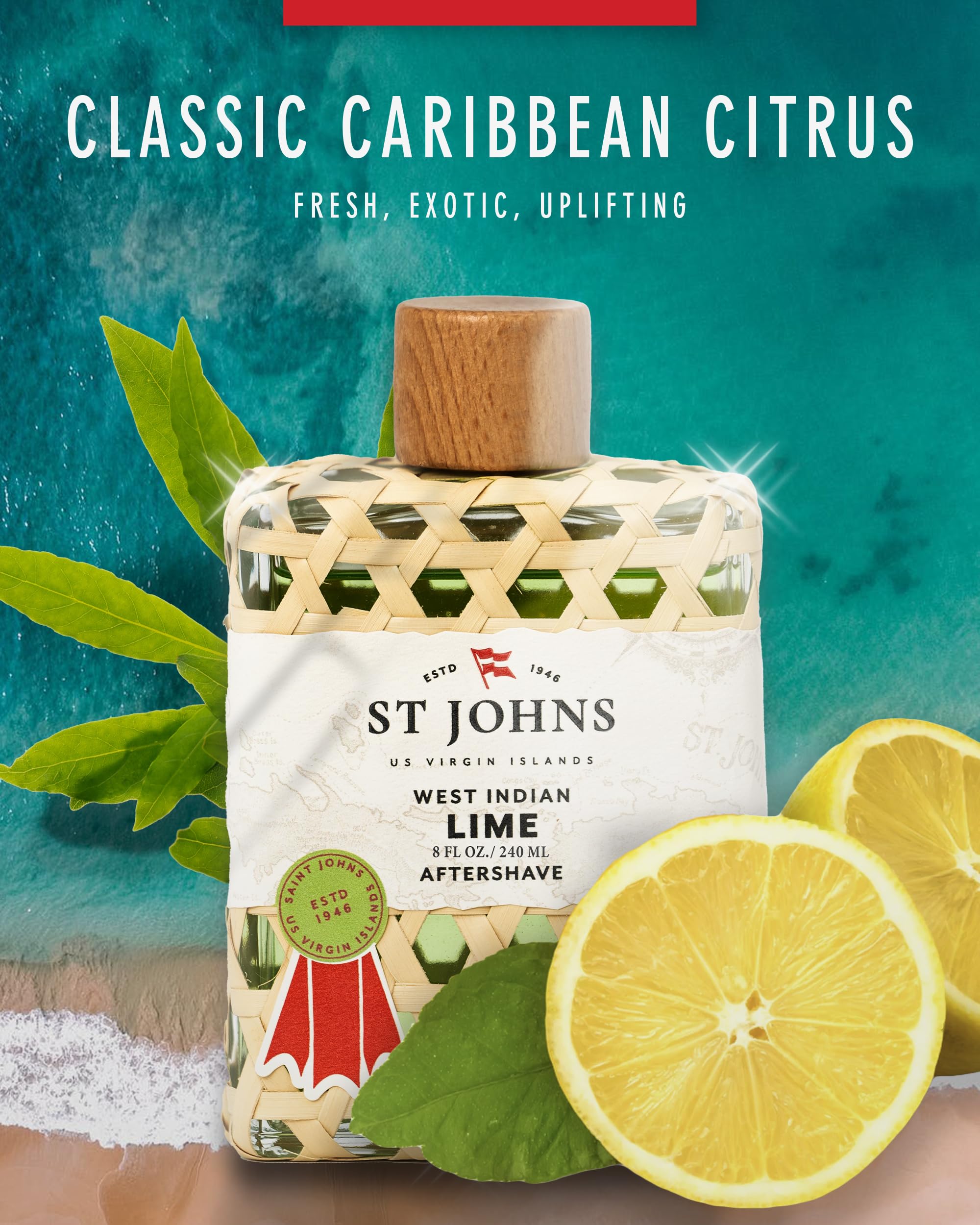 St Johns West Indian Lime Aftershave Lotion 8 Oz Splash. Fresh Lime Scent for Men. Cool and Refreshing Aftershave Lotion. One of our Best Aftershaves for 70 years.