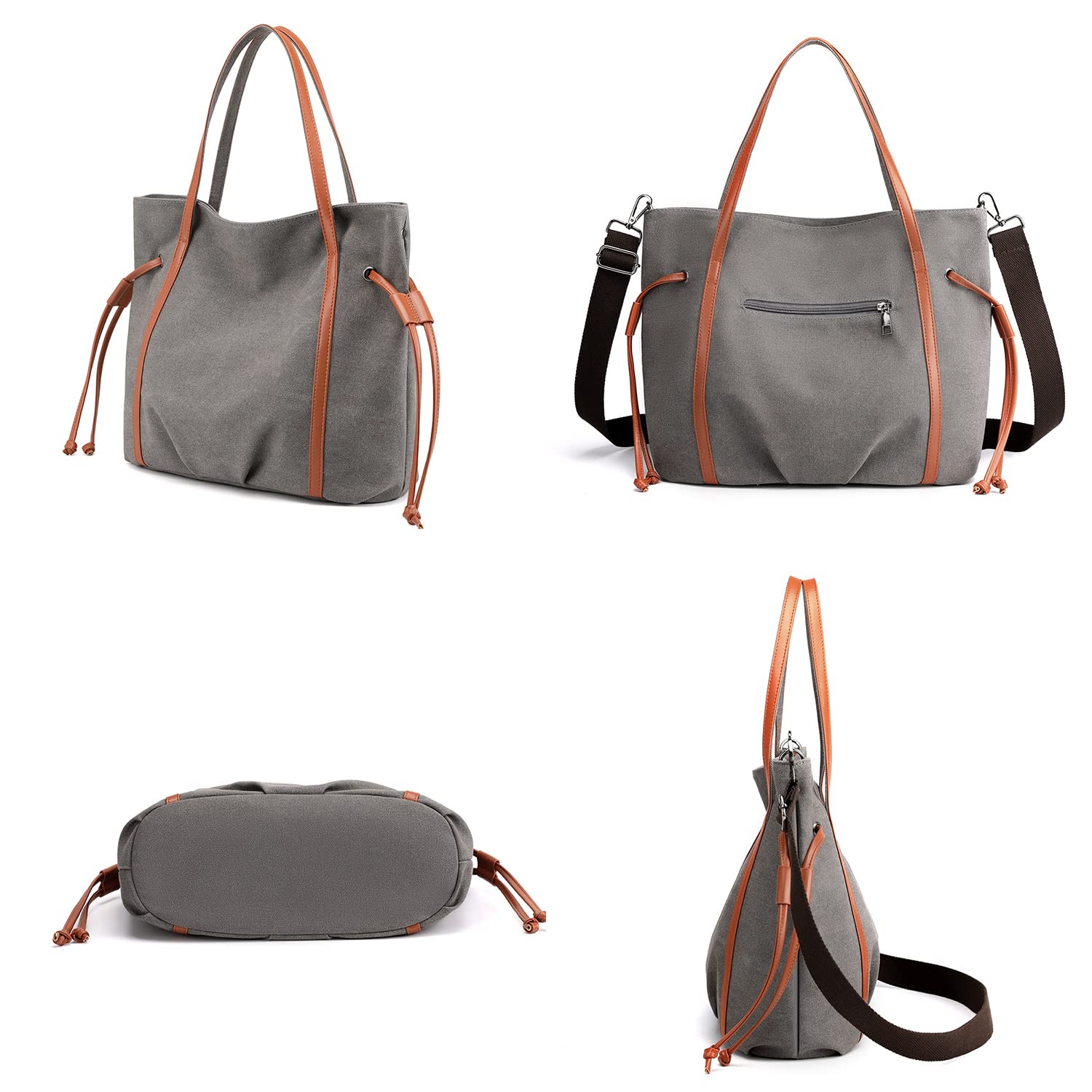 Canvas Shoulder Handbag Tote Bags for Women Top Handle Satchel Handbags Messenger Bag Purse with Adjustable Shoulder Strap (Grey)