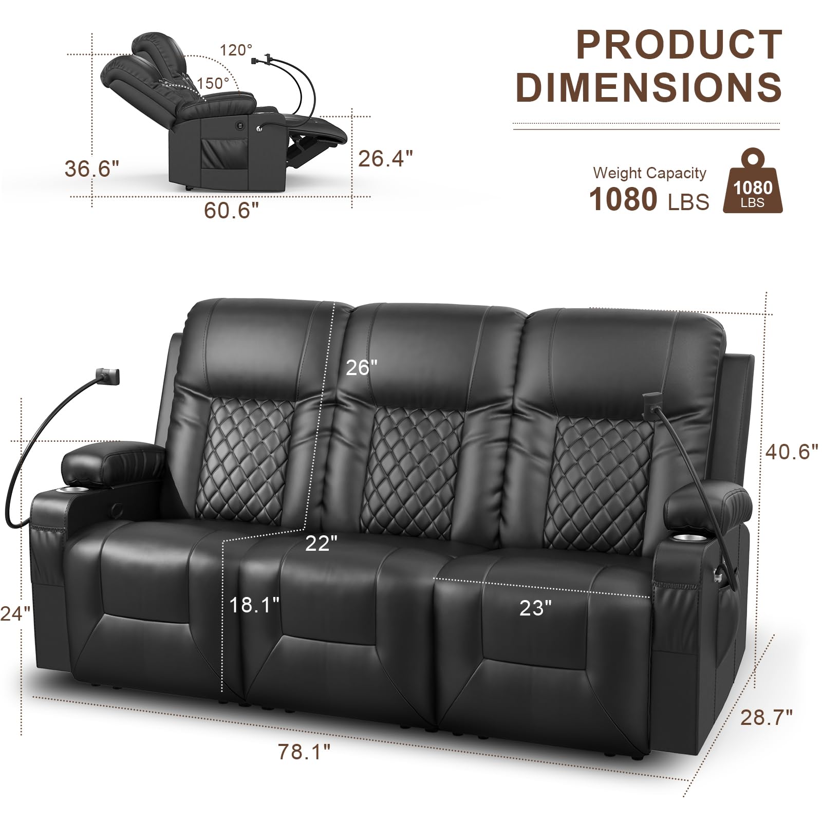 FURNIMAT Recliner Sofa Set with 3+1 Pieces in Living Room, 3 Seater Reclining Sofa, 1 Recliner Chair with 360 Degree Swivel Single Sofa Seat