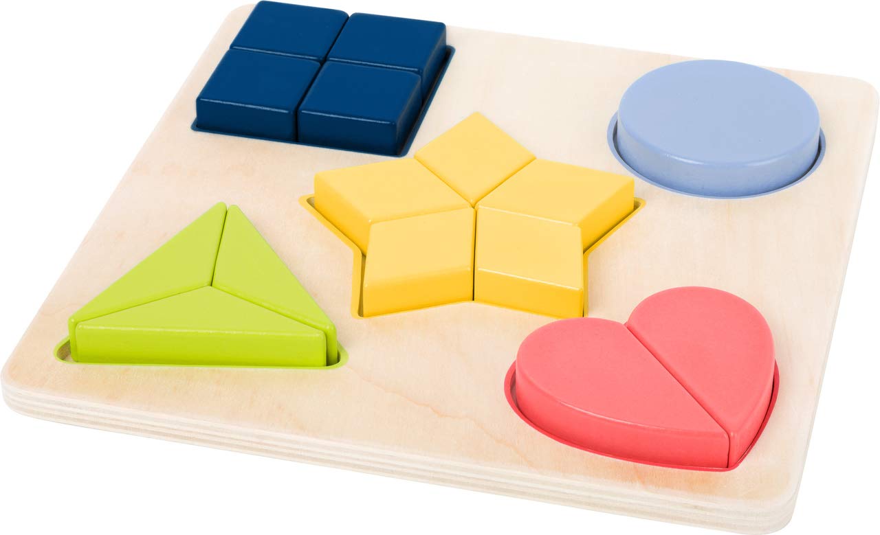 small foot wooden toys Small Foot Wooden Toys Colorful Shapes 15 piece Puzzle "Educate" educational toy designed for children ages 3+, Multi (11101)