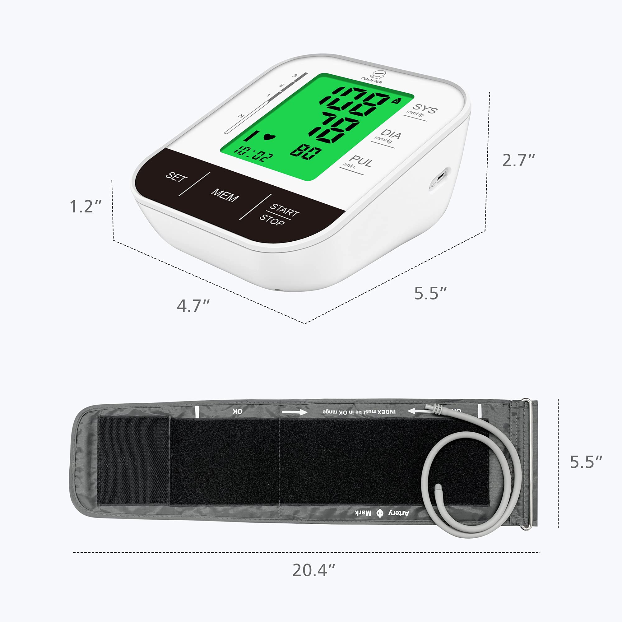 Comfier Arm Blood Pressure Monitor & Irregular Heartbeat Detector,Accurate Automatic Blood Pressure Cuff Machine,Large LCD Display &Voice Broadcast,Dual User Modes(2x120data),Home BP Tester,Carry case