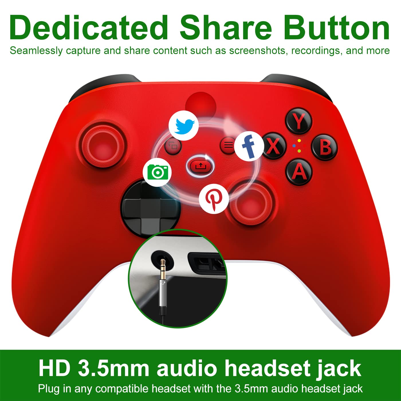 Controller for Xbox One, Replacement for Xbox Controller, Compatible with Xbox Series X|S and Windows 10/11, Support Custom Mapping, with 3.5mm HiFi Headset Jack/Dual Motors/ 6-Axis Gyroscope