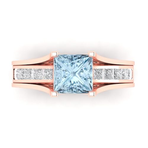 Clara Pucci 3.4ct Princess Cut Solitaire Swiss Blue Topaz Engagement Promise Anniversary Bridal Ring Band set Sliding 14k Rose Gold 8