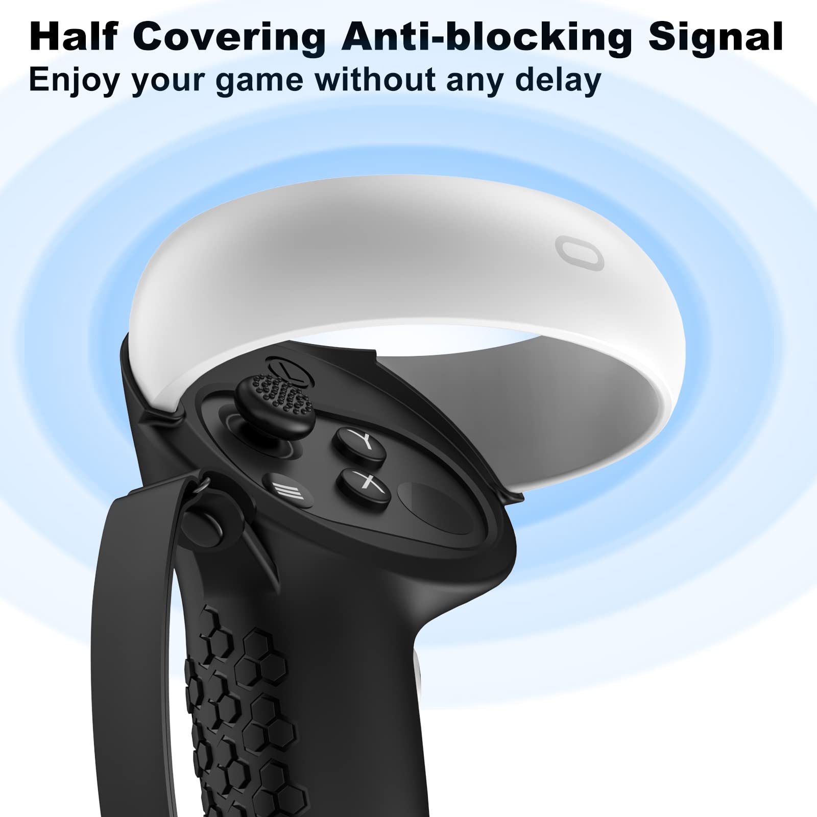 Controller Grips Cover for Oculus Quest 2 Grip Protector Cover for Oculus Quest 2 Accessories, Anti-Throw Protective Handle Sleeve with Adjustable Knuckle Strap - Black