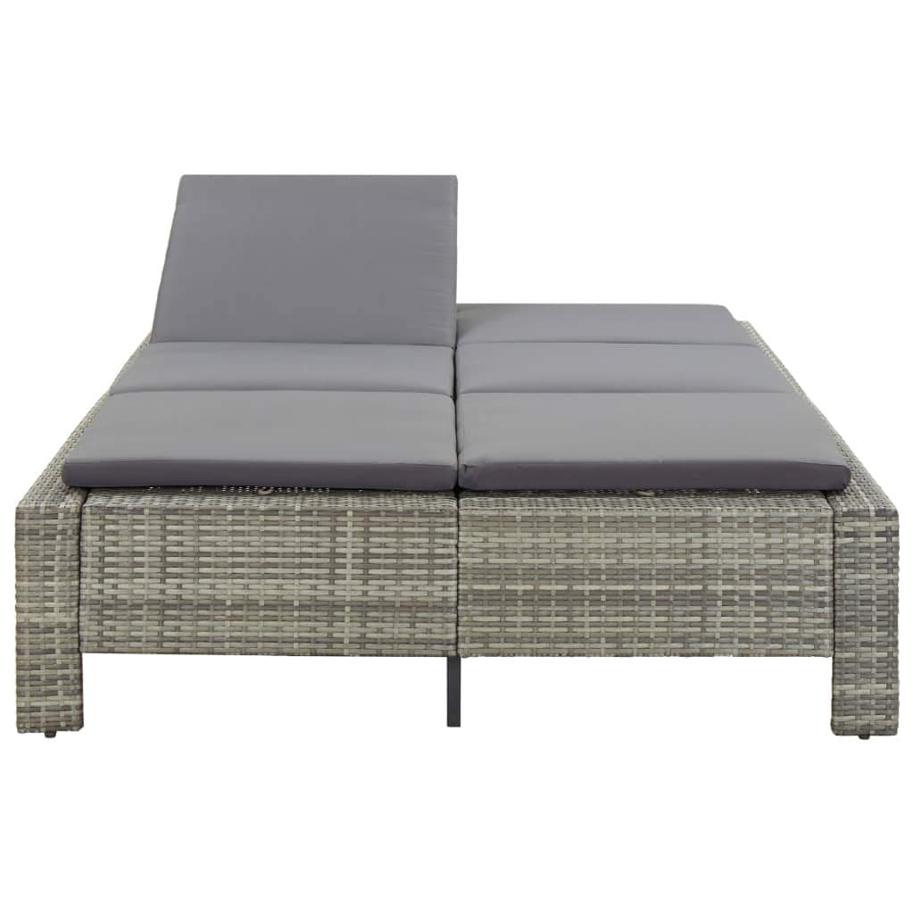 Canditree Outdoor Daybed with Cushions, 2-Person Chaise Lounge Adjustable Back Poly Rattan for Patio Garden Poolside (Gray)