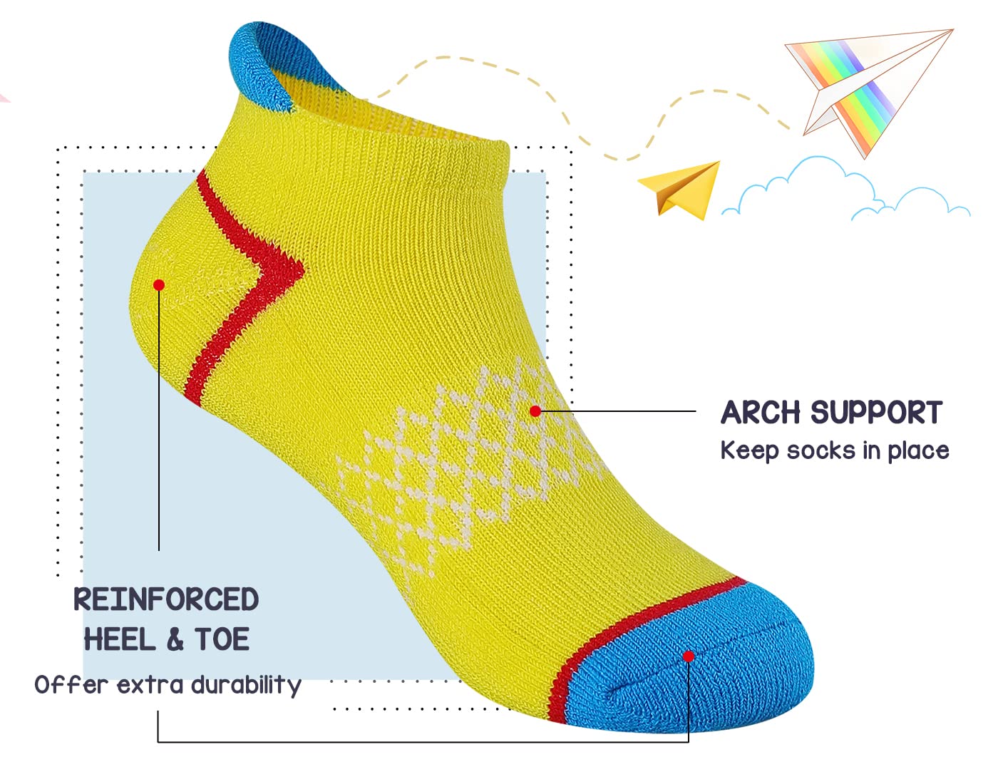 Comfoex Boys Socks 4-10 Years Old Ankle Athletic Half Cushioned Cotton Socks For Big Little Kids 6 Pairs