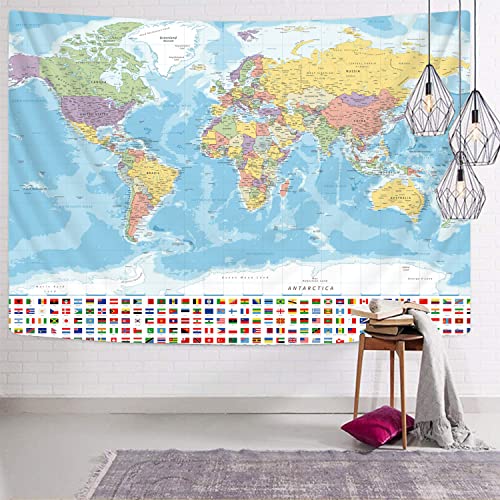 KYKU Small World Map Tapestry World Tapestries Globe Map Tapestry Flags Travel Classroom Decor Earth Decorations Party (51.2 x 59.1)