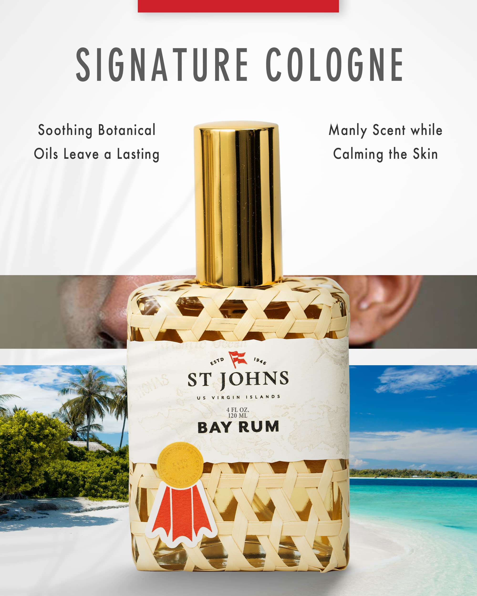 St. John Bay Rum Aftershave and Cologne | Made with Bay Leaves from The Virgin Islands | Bay Leaf After Shave Fragrance for Men | (4 oz)
