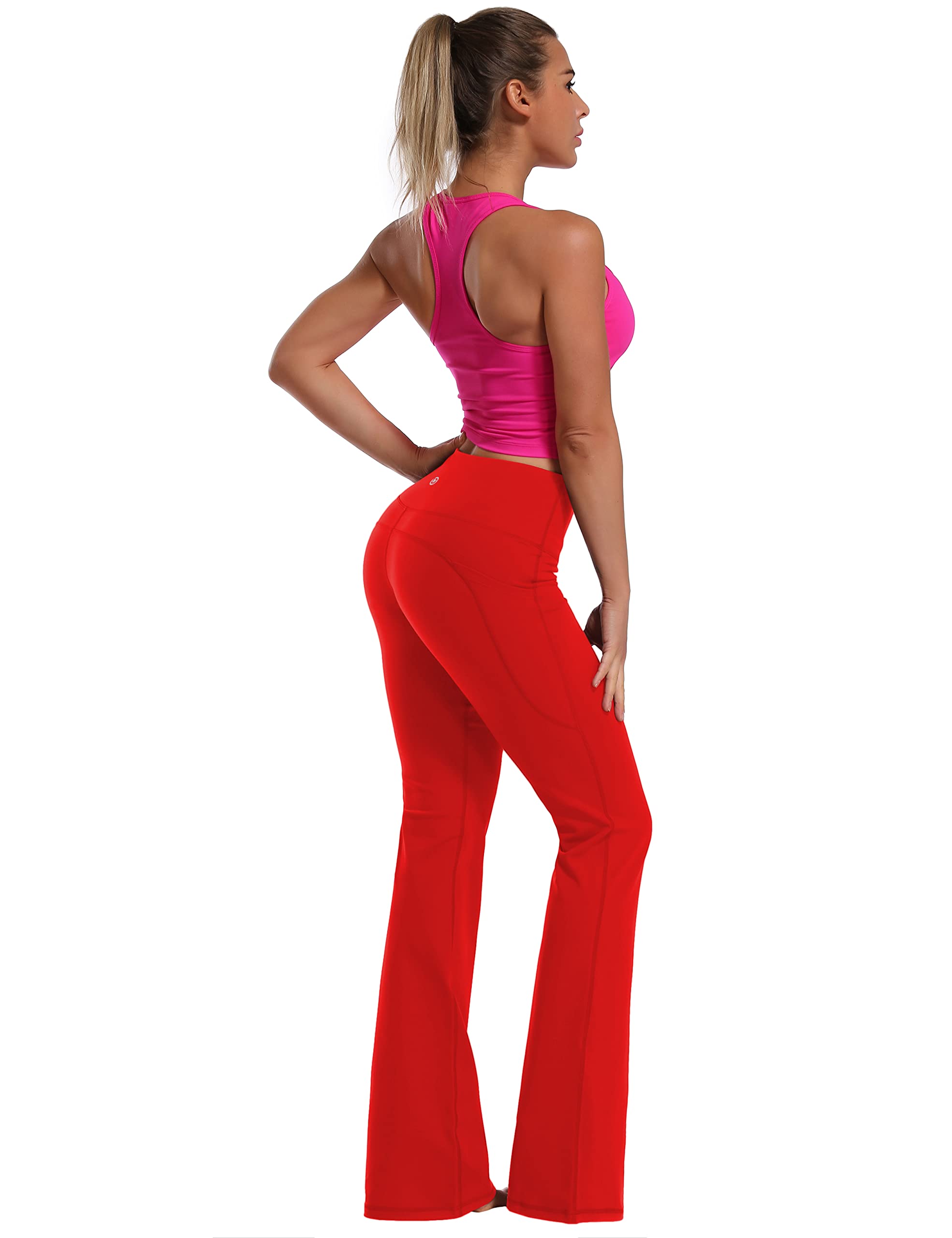 BUBBLELIME 29"/31"/33"/35" 4 Styles Women's Bootcut Yoga Pants Tummy Control - Side Pockets_Scarlet L_29" Inseam