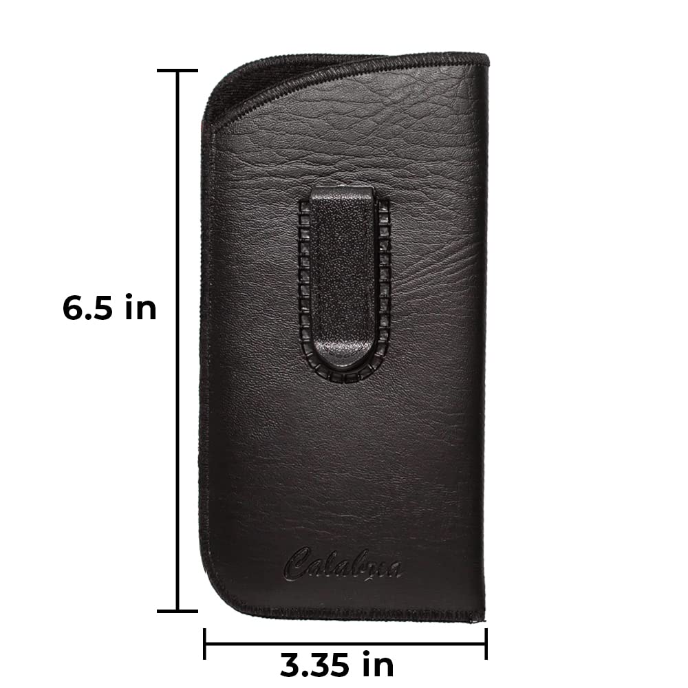 Calabria Soft Slip-In Glasses Case Vertical Pocket Clip Black Men Women Faux Leather Felt Eyeglasses Pouch Sunglasses Holder