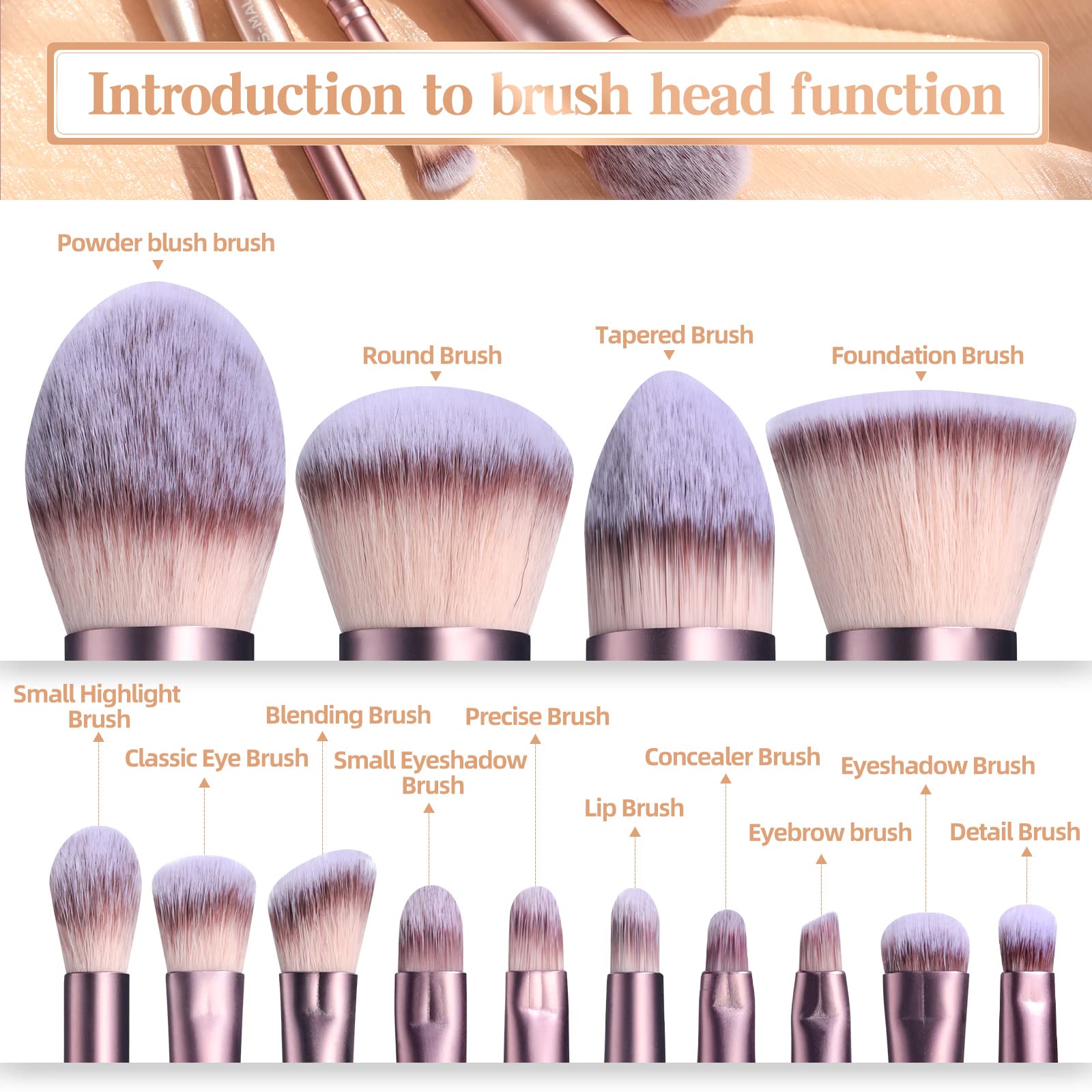 BS-MALL Makeup Brushes Stand Up Premium Synthetic Foundation Powder Concealers Eye Shadows (14rose)