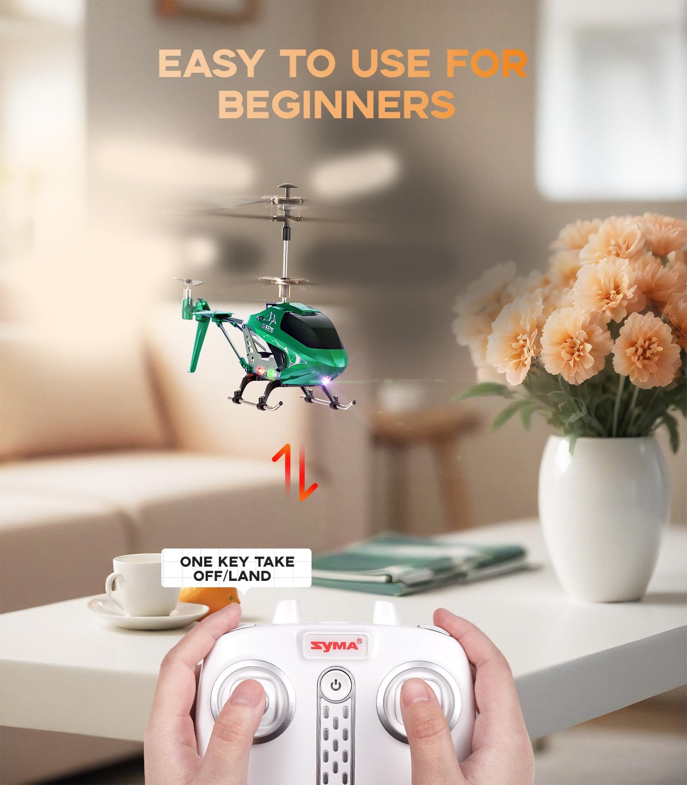SYMA Remote Control Helicopter, S107H-E Aircraft with Altitude Hold, One Key take Off/Landing, 3.5 Channel, Gyro Stabilizer, High &Low Speed, LED Light Indoor to Fly for Kid Beginner(Green)
