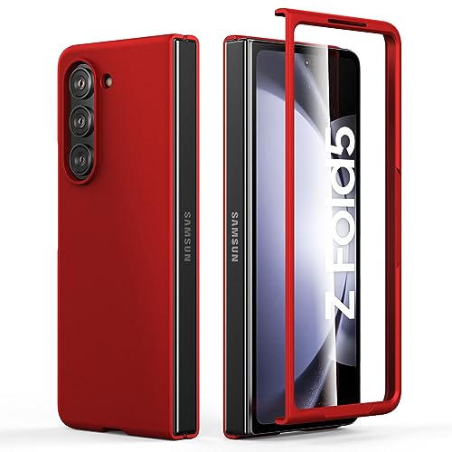 redluckstar Case for Samsung Galaxy Z Fold 5,Thin Slim Fit Matte PC with Non-Slip Built in Screen Protector Full-Body Protection Built in Screen Protection Phone Cover for Galaxy Z Fold 5 (Red)