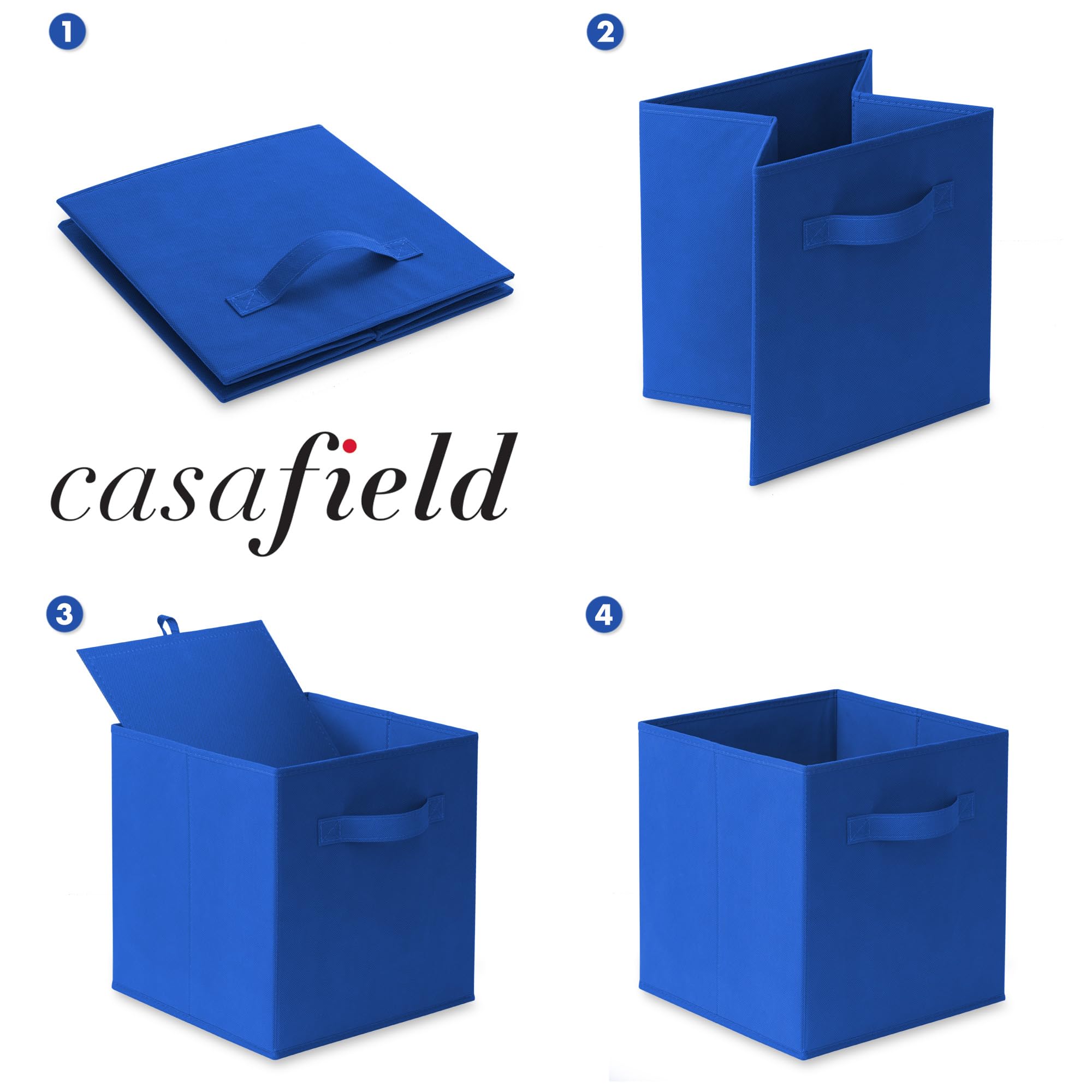 Casafield Set of 12 Collapsible Fabric Cube Storage Bins, Royal Blue - 11" Foldable Cloth Baskets for Shelves, Cubby Organizers & More