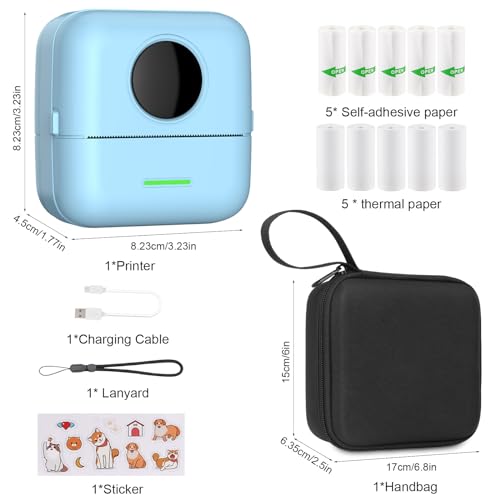 HUIJUTCHEN Mini Thermal Portable Printer for iOS&Android with Hard Protection Storage Case,Bluetooth Inkless Pocket Printer with 11 Rolls of Thermal Paper&Sticker to Print Photo Receipt DIY