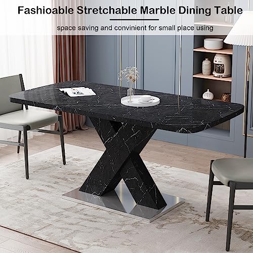 HomVent Expandable Dining Table with Wooden Top Faux Marble Dining Room Table for 4-6 People,Expandable 47.24β-62.99" Dining Room Table Black Marble Grain Kitchen Table for Small Space,Apartment