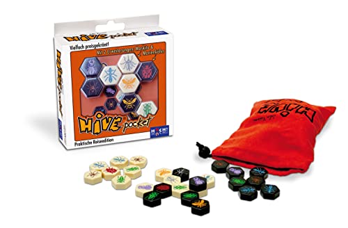 Smart Zone Games Hive Pocket Portable Strategic Board Game for 2 Players β Includes Ladybug & Mosquito Expansions β Compact Travel Version of The Award-Winning Hive Game