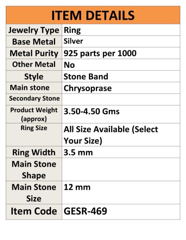 Chrysoprase Gemstone Band Ring 925 Sterling Silver Band Ring Men & Women Band Ring All Size Band Ring Gift Item Handmade Jewerly GESR-469 (US-16)