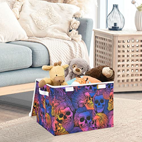 innewgogo Bearded Skulls Storage Bins with Lids for Organizing Closet Organizers with Handles Oxford Cloth Storage Cube Box for Books