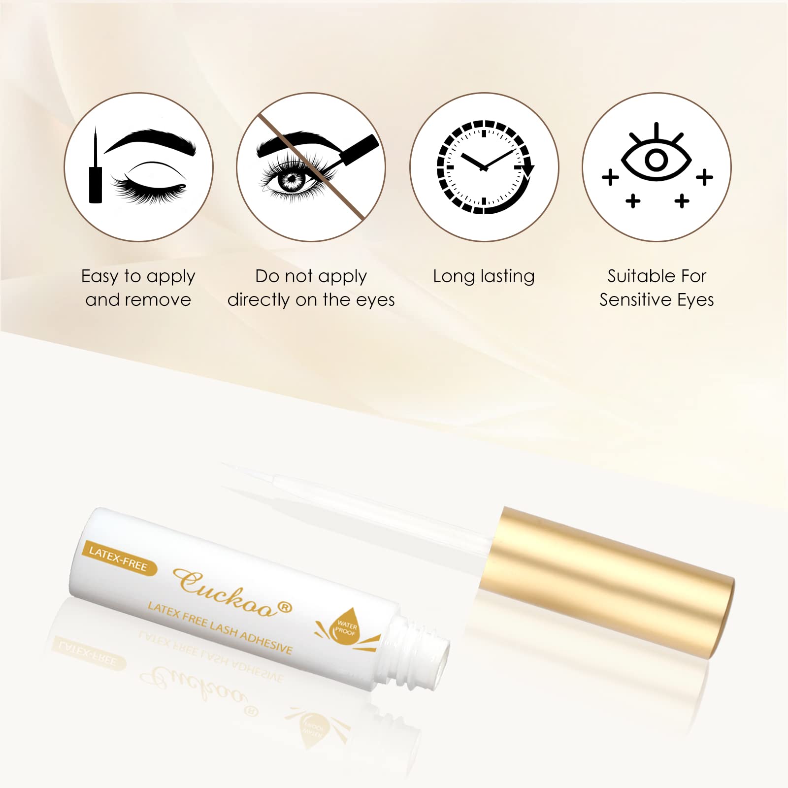 Cuckoo Eyelash Glue Clear,2 Bottle 5ml Lash Glue Super Strong Hold False Eyelash Glue Latex Free Waterproof Lash Glue Best Strip Eyelash Adhesive,Suitable for Sensitive Eyes