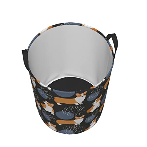 FeHuew Corgi Pattern Cartoon Puppy Dot Collapsible Laundry Basket with Handle Waterproof Fabric Hamper Laundry Storage Baskets Organizer Large Bins for Dirty Clothes,toys,Bathroom