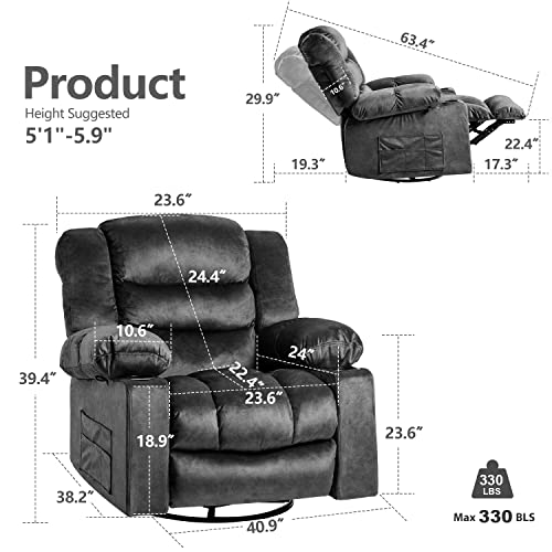 HOMYEDAMIC Recliner Chair Massage Rocker with Heated Modern Ergonomic Lounge 360 Degree Swivel Single Sofa Seat Living Room Lounge Recliners on Clearance Memory Sponge Filling