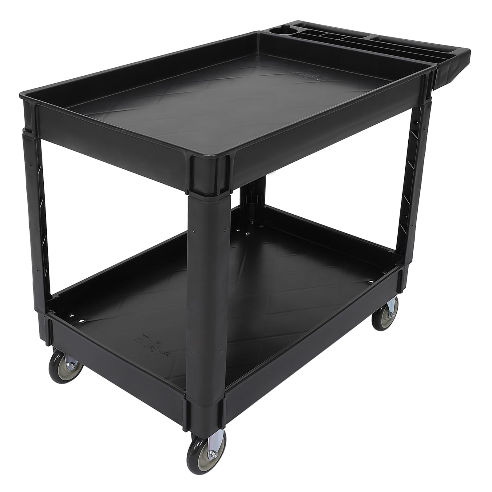 GarveeTech Service Cart 500-lb Utility Service PP Rolling cart with Two Trays and Brake Wheel for Warehouse/Garage/Cleaning/Manufacturing,45" 25" Black